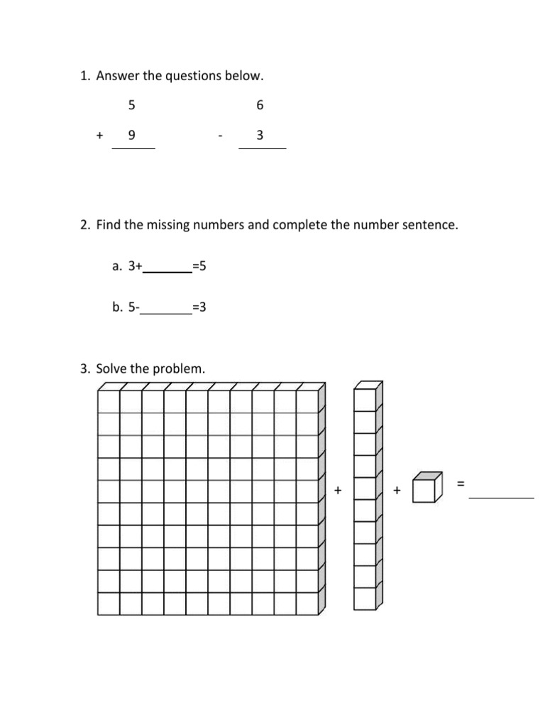 Addition-Subtraction Pre Assessment | PDF