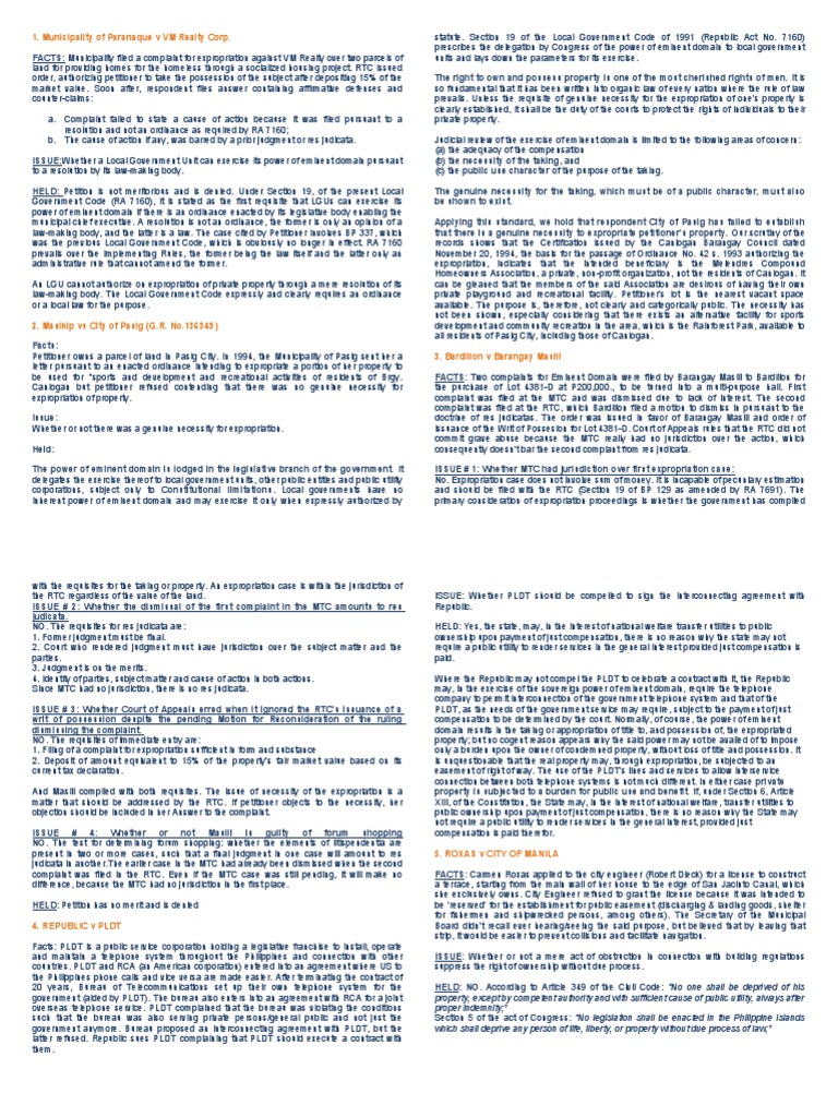 Eminent Domain Case Digests | Download Free PDF | Eminent Domain | Just ...