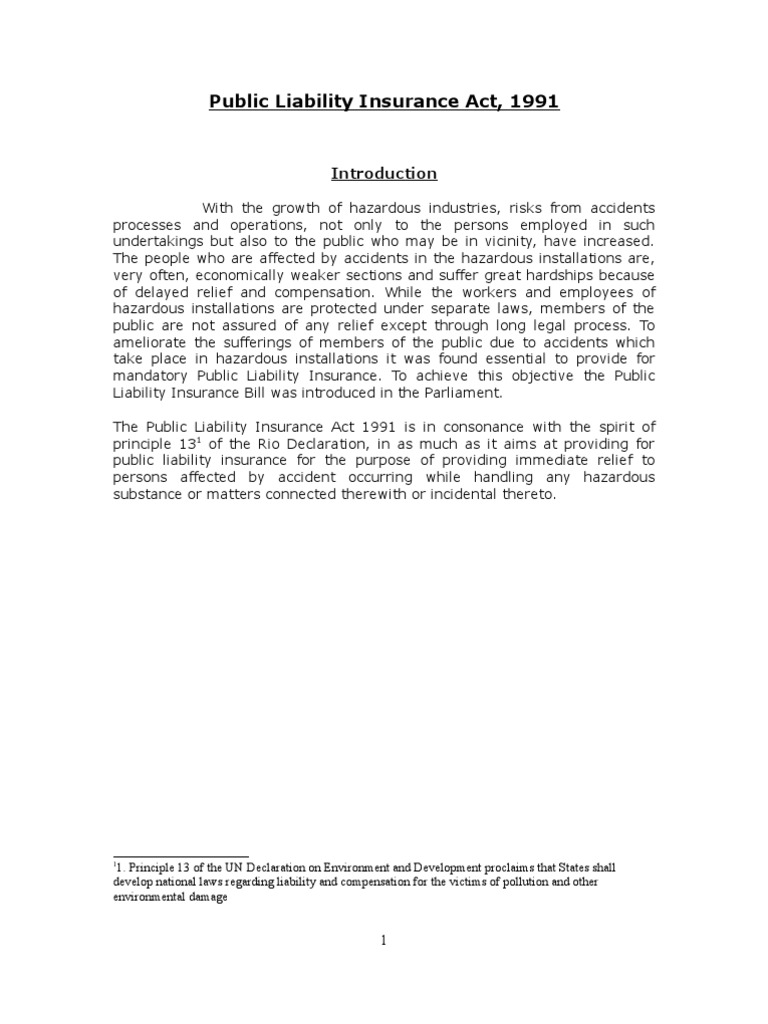 Public Liability Insurance Act 1991 Overview | PDF | Liability ...