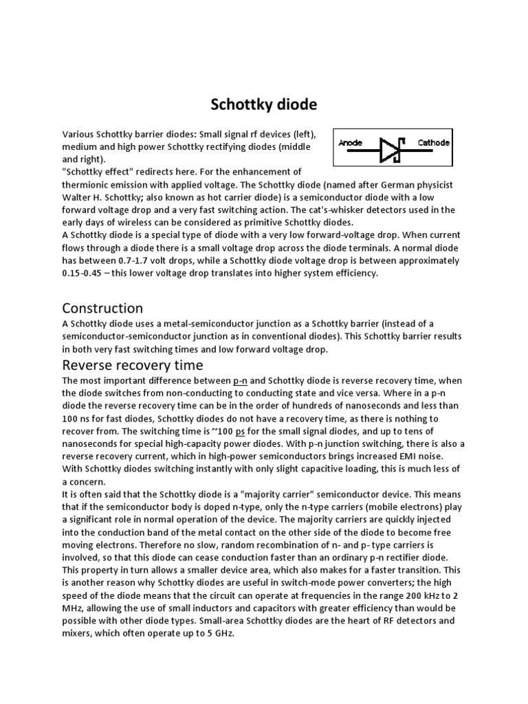 Schottky Diode Overview and Applications | PDF | Diode | Semiconductor ...