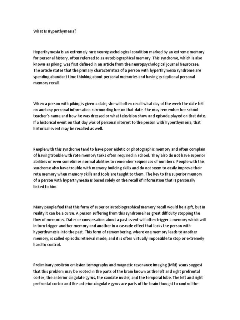 What Is Hyperthymesia | PDF | Recall (Memory) | Cingulate Cortex