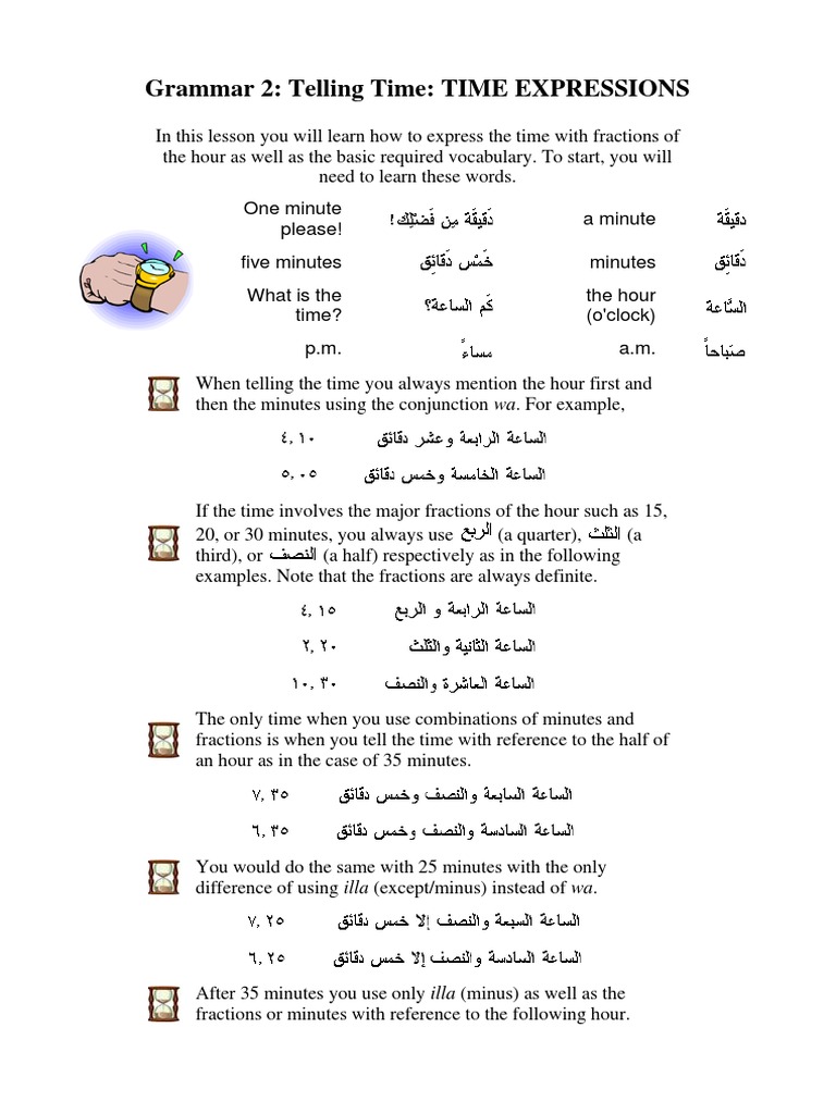 Grammar 2: Telling Time: TIME EXPRESSIONS | PDF