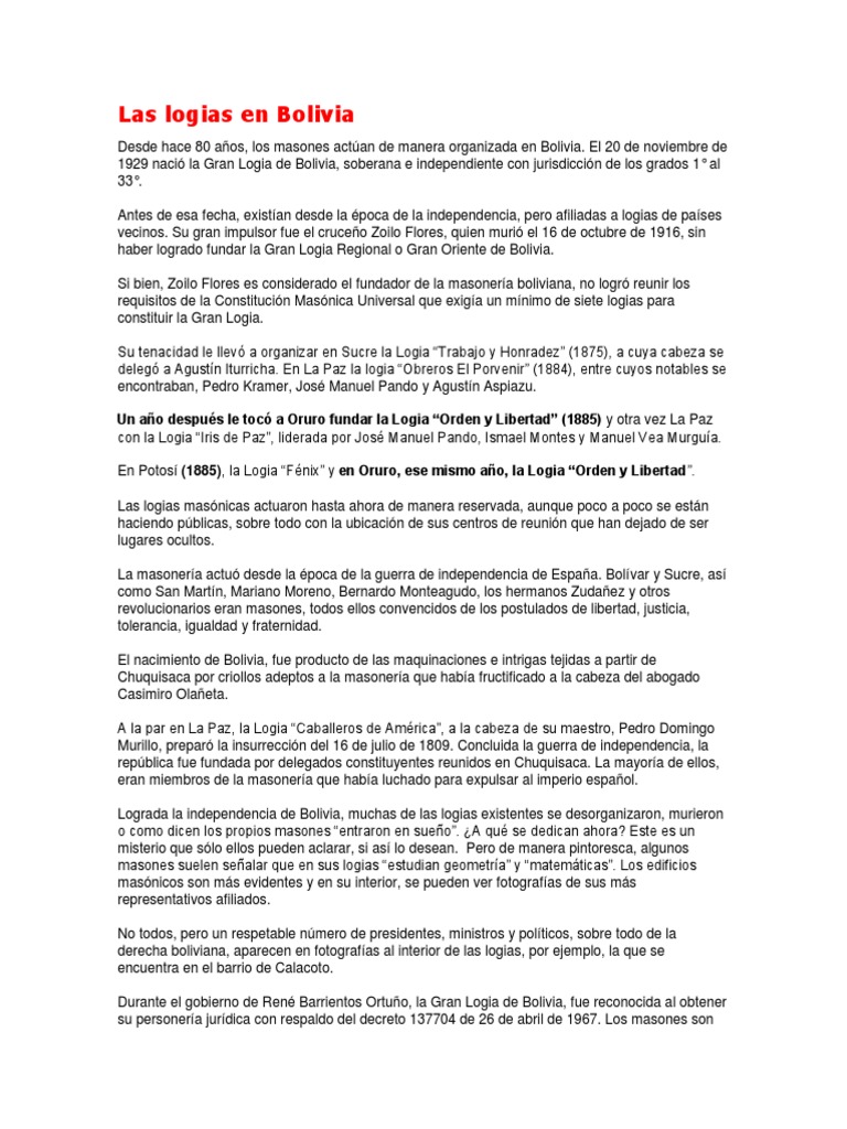 Las Logias en Bolivia | PDF | Bolivia | Masonería