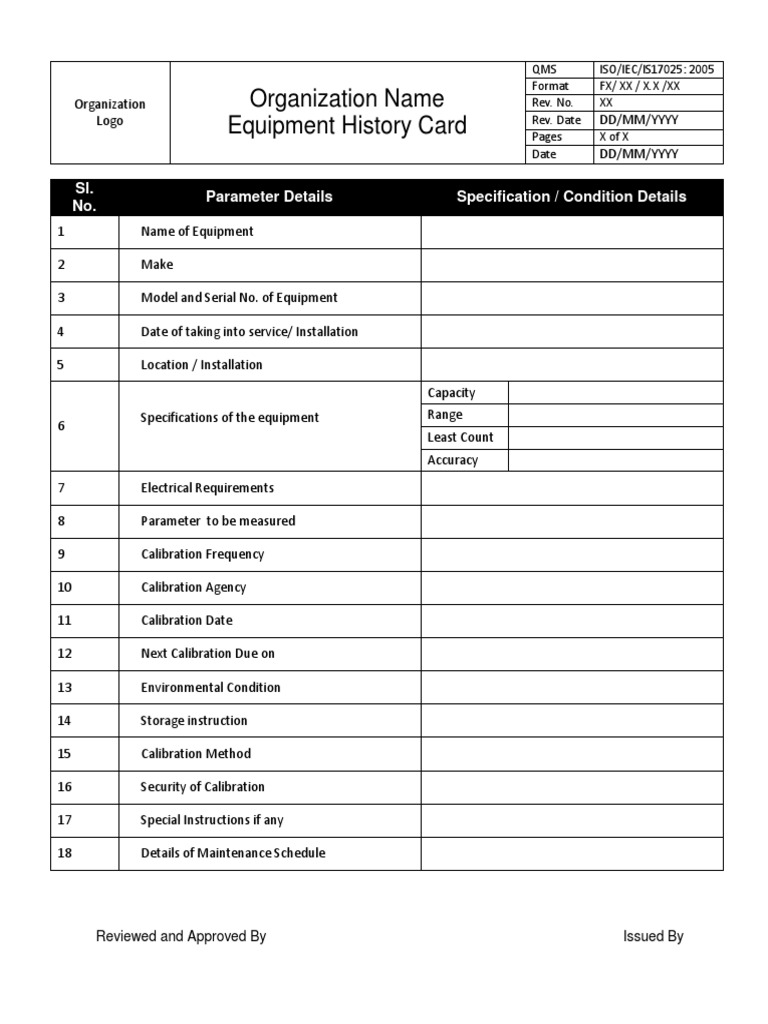 Equipment History Card | PDF