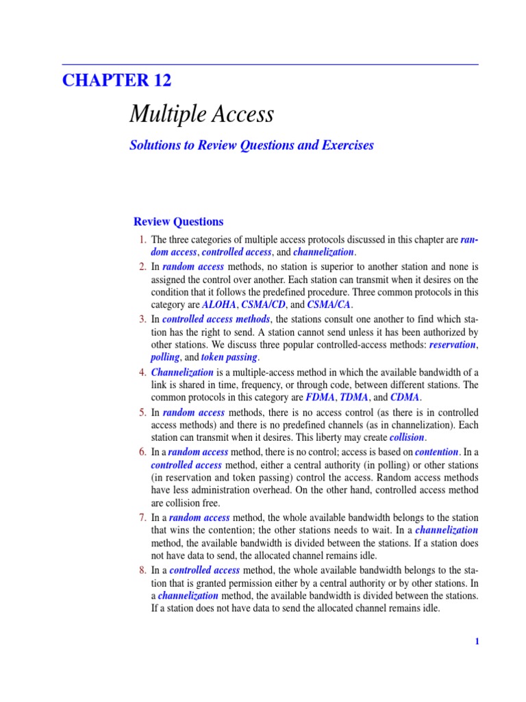 Sol12 (Solutions To Chapter 12) | PDF | Channel Access Method | Networks