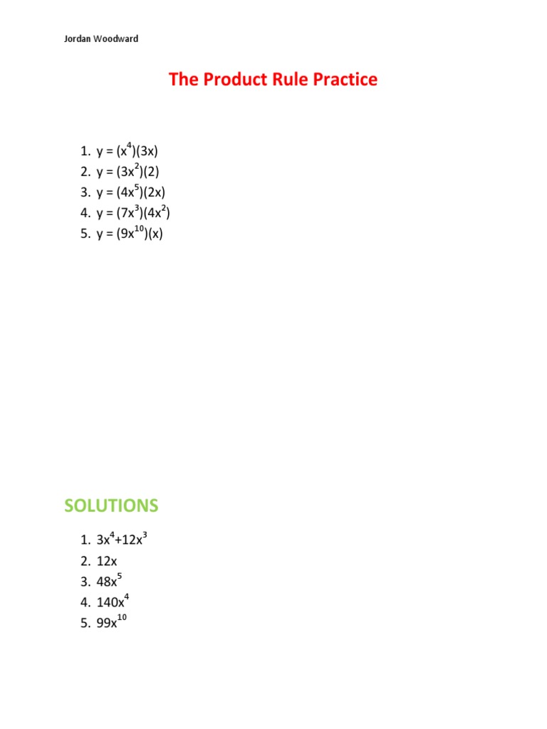 The Product Rule Practice | PDF | Teaching Methods & Materials