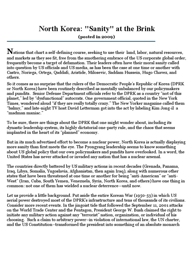 North Korea, Sanity On The Brink | PDF | North Korea | World Politics