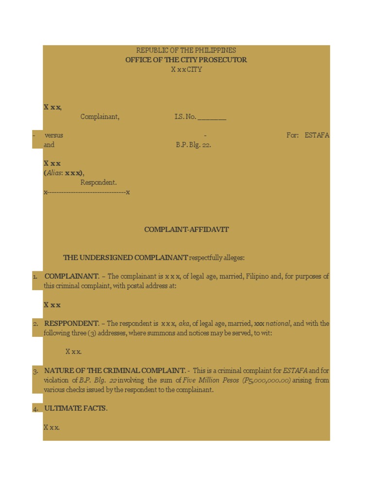 Sample Complaint Affidavit | PDF