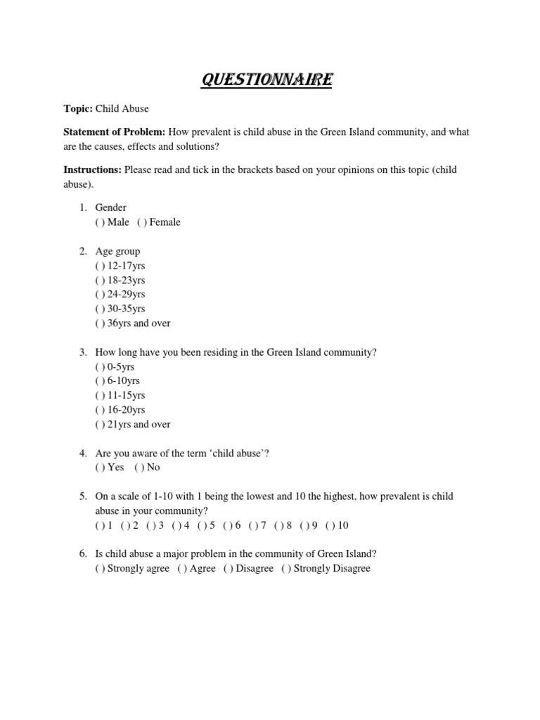 Questionnaire | PDF | Parent | Relationships