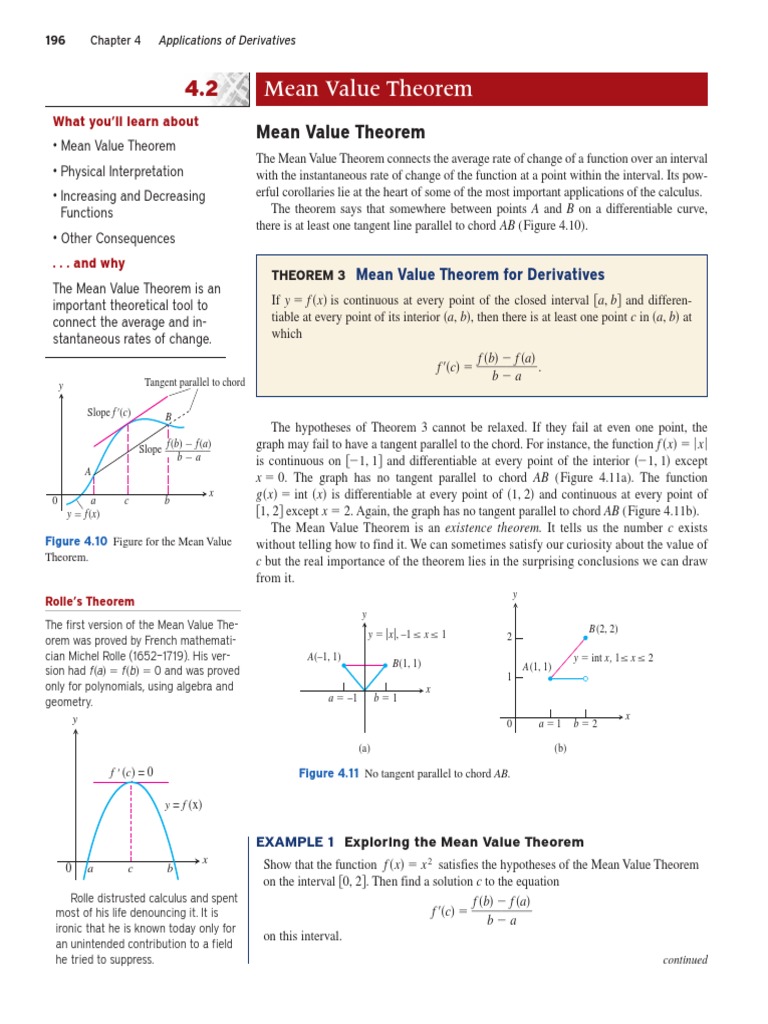 4.2 Mean Value Theorem | PDF | Monotonic Function | Derivative