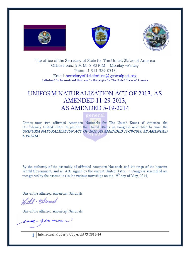The Uniform Naturalization Act of 2013 As Amended 11-29-2013-Set | PDF ...