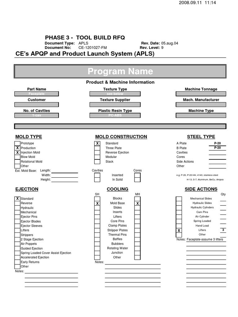 Program Name: CE's APQP and Product Launch System (APLS) | PDF ...