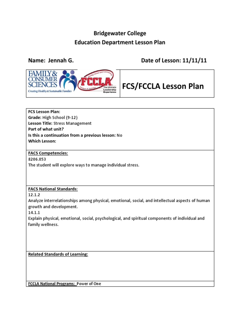High School Stress Management Lesson Plan | PDF