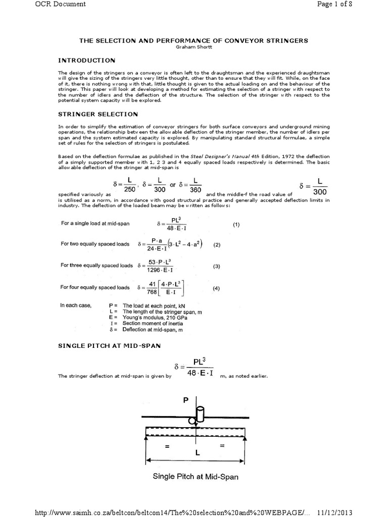 Performance of Conveyor Stringers - Deflection Limit | PDF ...