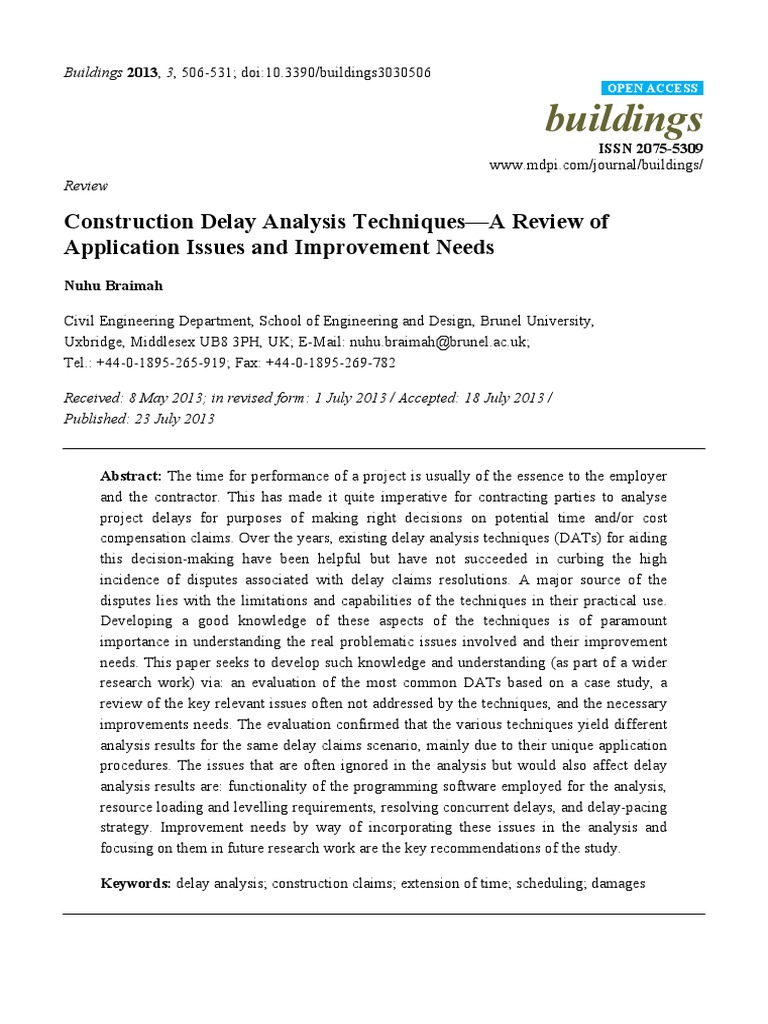 Construction Delay Analysis Techniques | PDF
