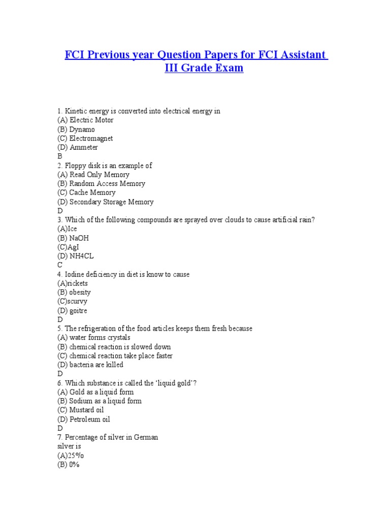 FCI Assistant Grade III Past Papers | PDF | Leisure | Business