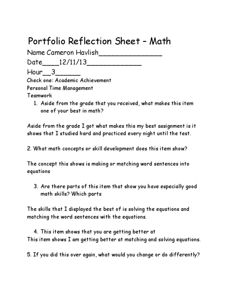 Grade 6 Math Portfolio Reflection | PDF | Career & Growth