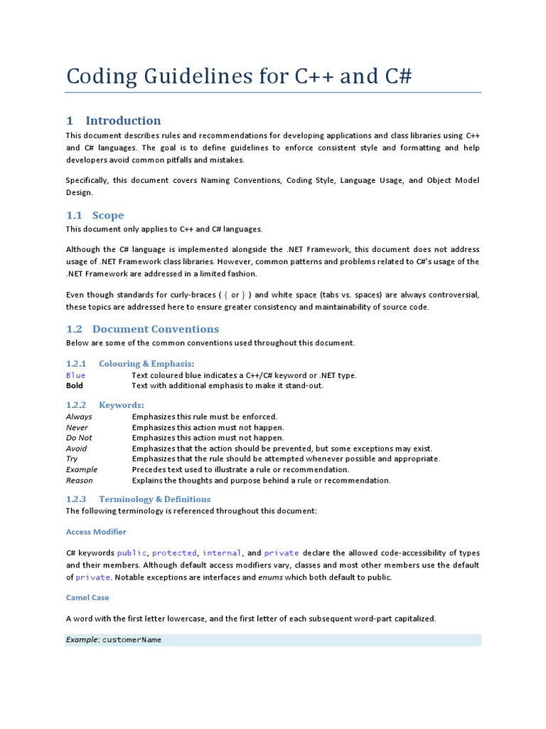 Coding Guidelines Pdf Class Computer Programming C Sharp