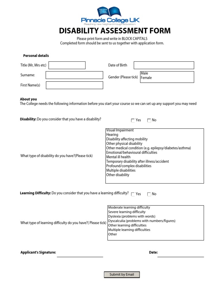Disability Assessment Form | PDF