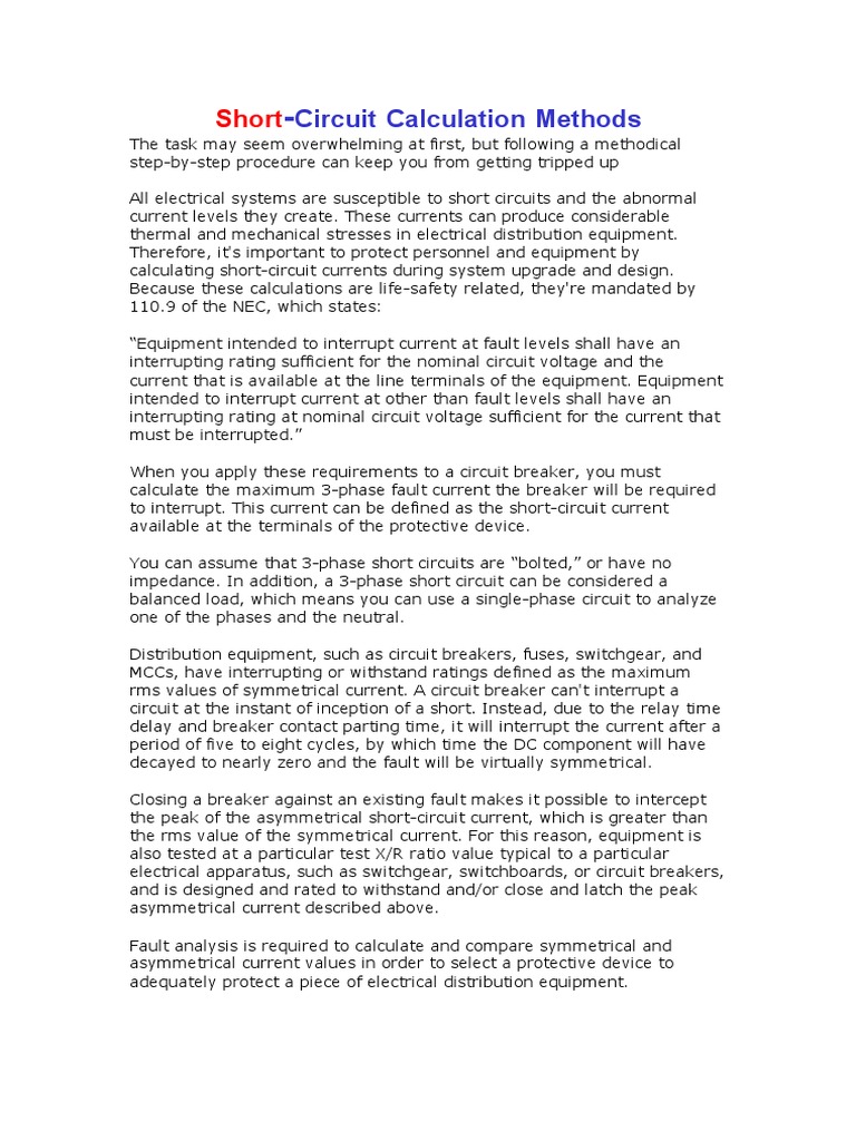 Short Circuit Calculation Methods | PDF | Electrical Impedance ...