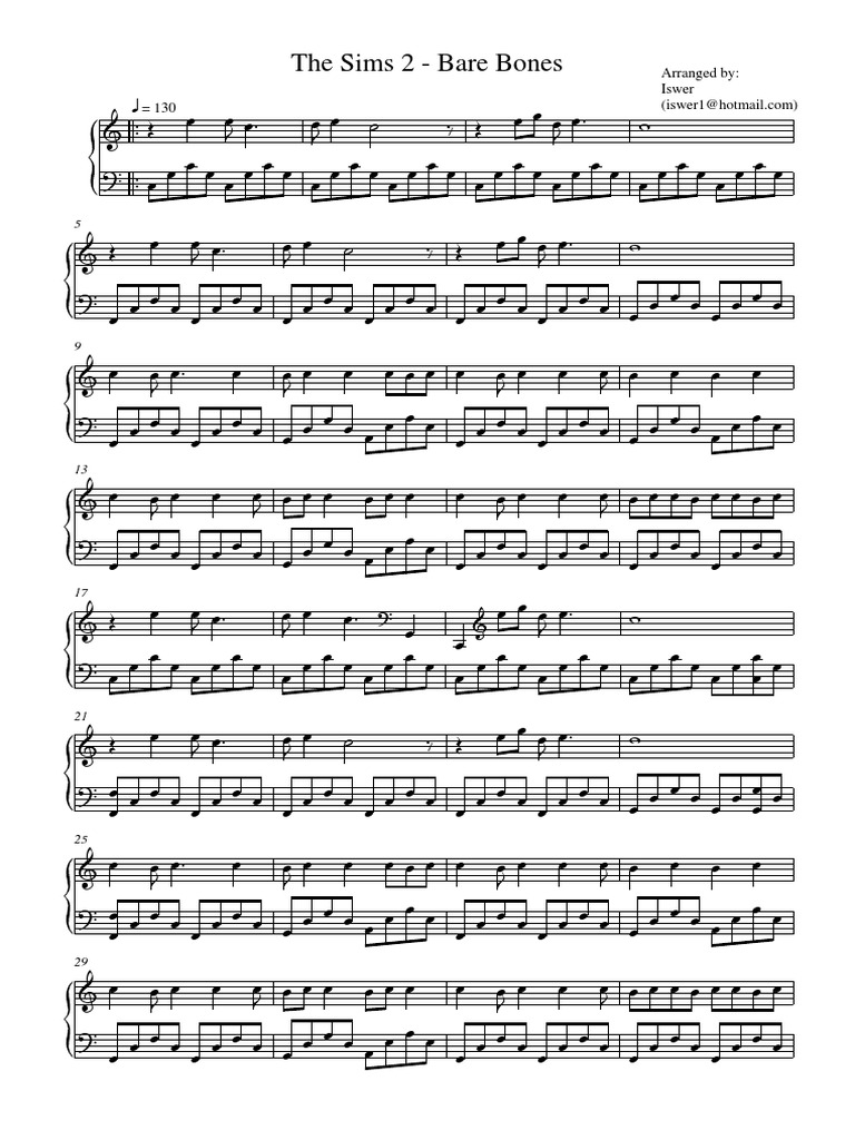 The Sims 2 - Bare Bones (Sheet Music) | PDF