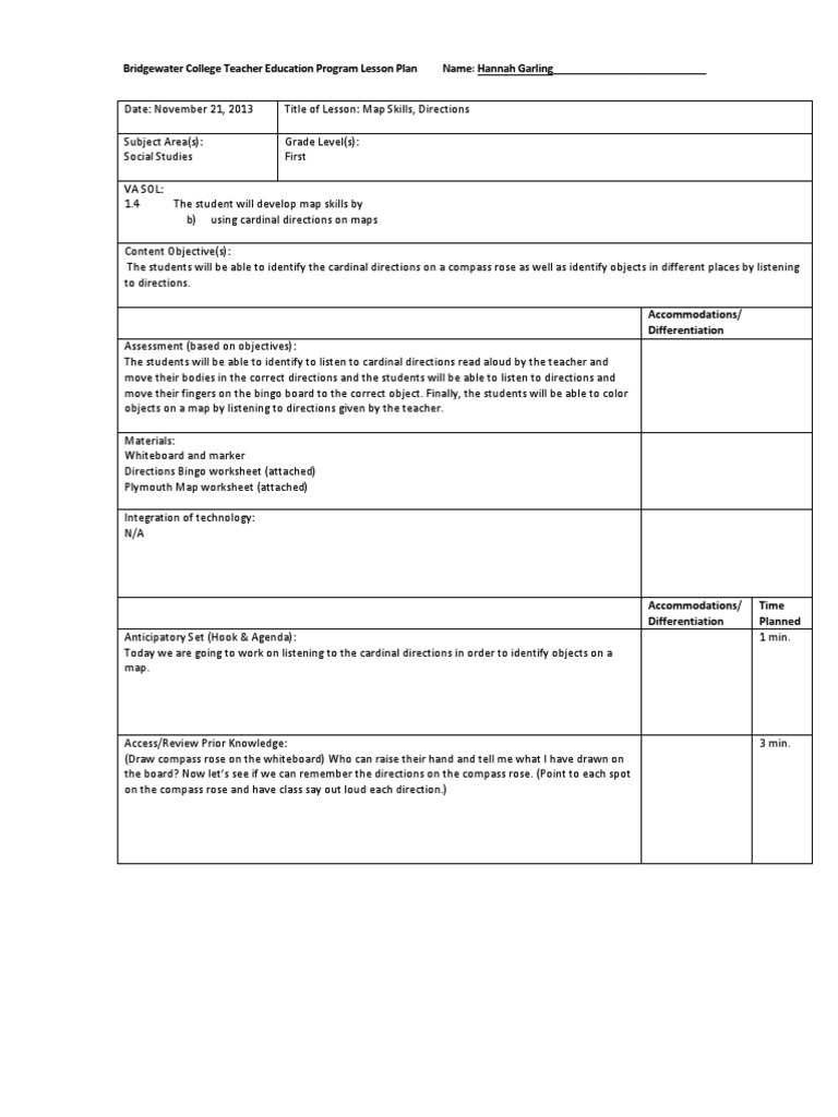Lesson Plan-Cardinal Directions | PDF | Lesson Plan | Teachers