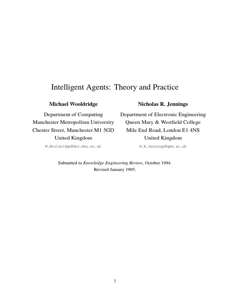 Intelligent Agents Theory and Practice | PDF | Modal Logic | Logic