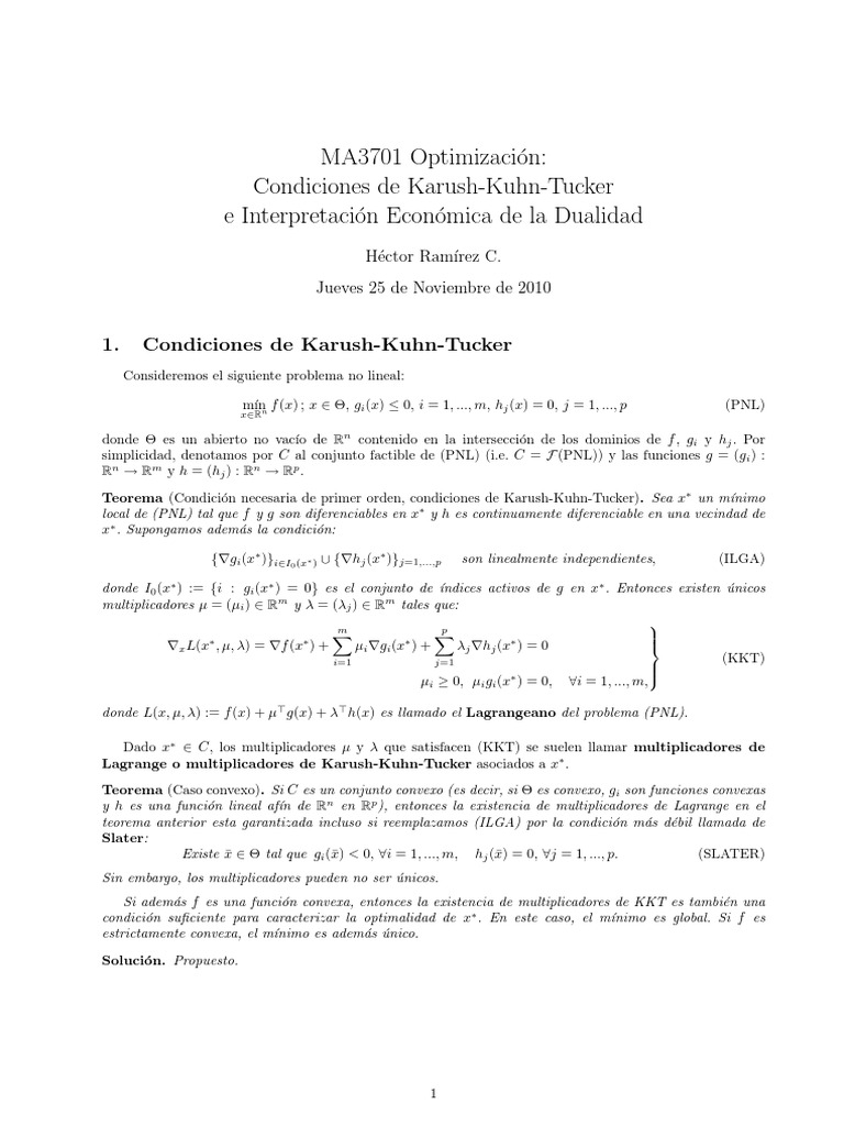 Condiciones KKT | PDF | Conjunto convexo | Análisis