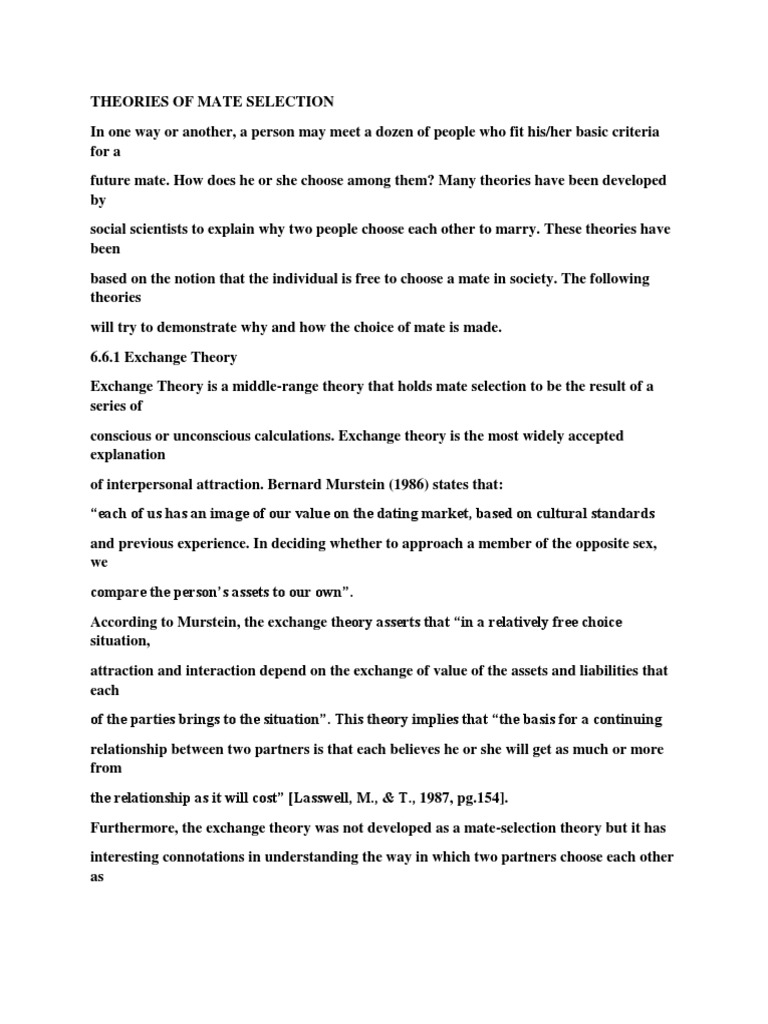 Theories of Mate Selection | Download Free PDF | Interpersonal ...