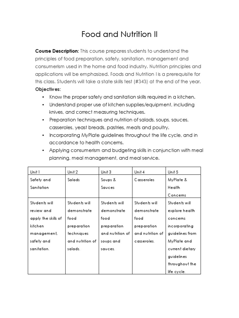 Food and Nutrition II Syllabus | PDF | Foods | Nutrition