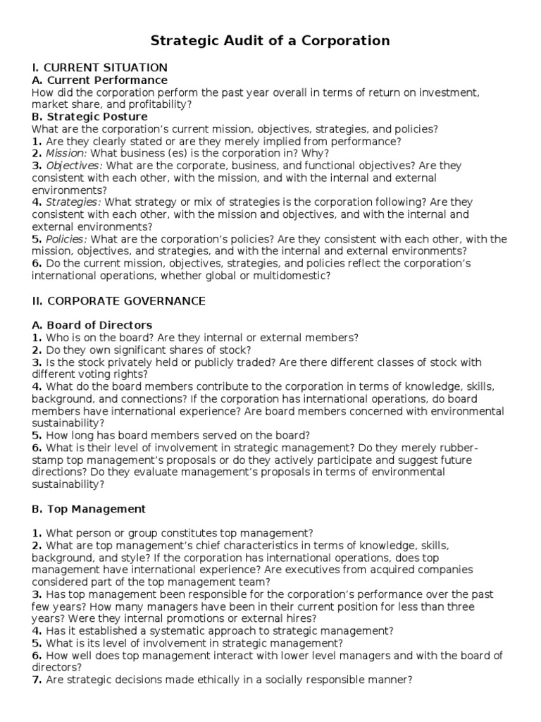Strategic Audit of A Corporation | Strategic Management | Board Of ...