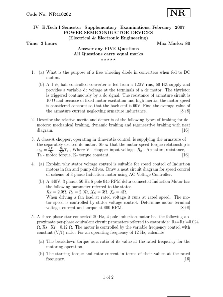 Nr410202 Power Semiconductor Devices Set1 | PDF | Direct Current | Electronic Engineering