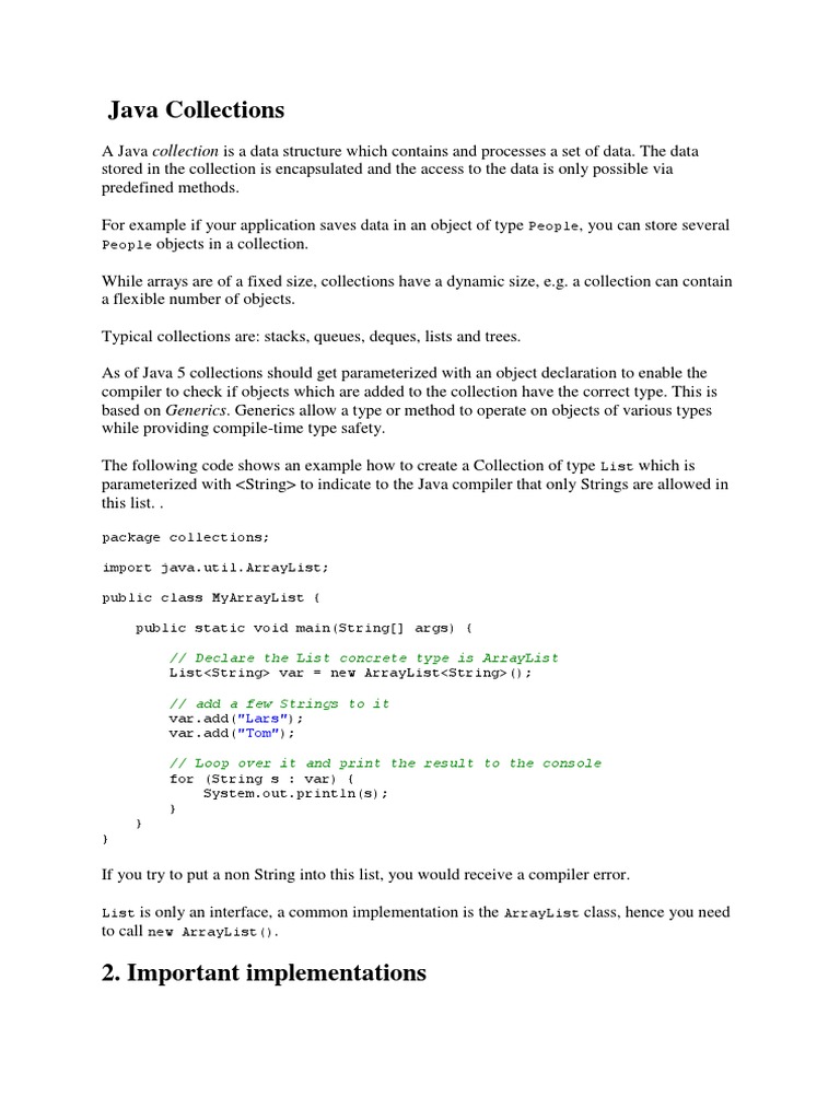 Java Collections: // Declare The List Concrete Type Is Arraylist | PDF ...