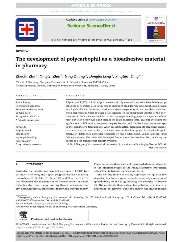 The Development of Polycarbophil As A Bioadhesive Material | PDF | Ion ...
