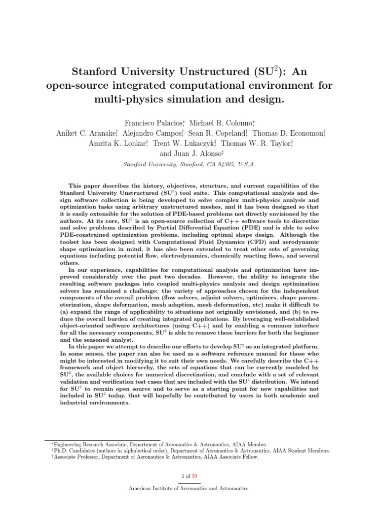 Stanford University Unstructured (SU2): An open-source integrated computational environment for ...