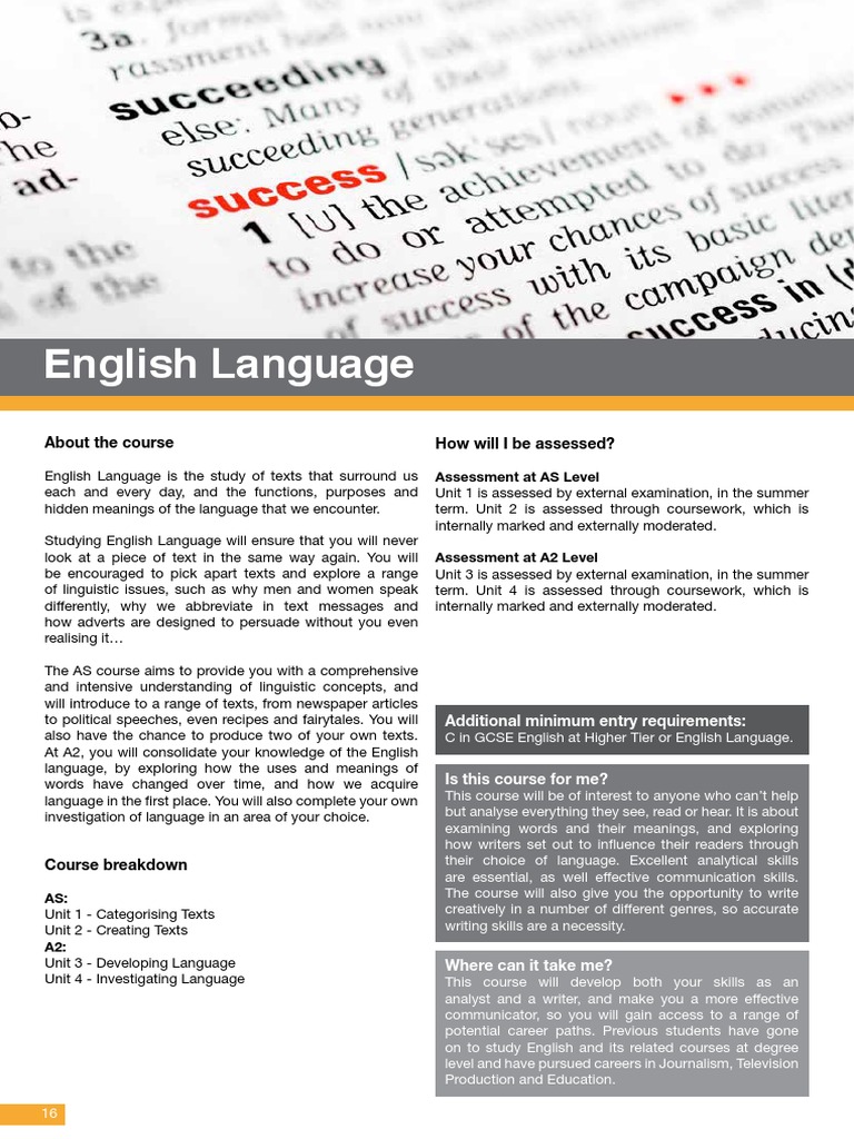 AS A2 Course - English Language | PDF | Gce Advanced Level (United ...