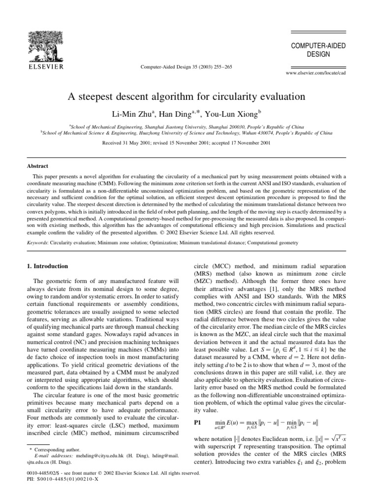 A Steepest Descent Algorithm For Circularity Evaluation | PDF ...