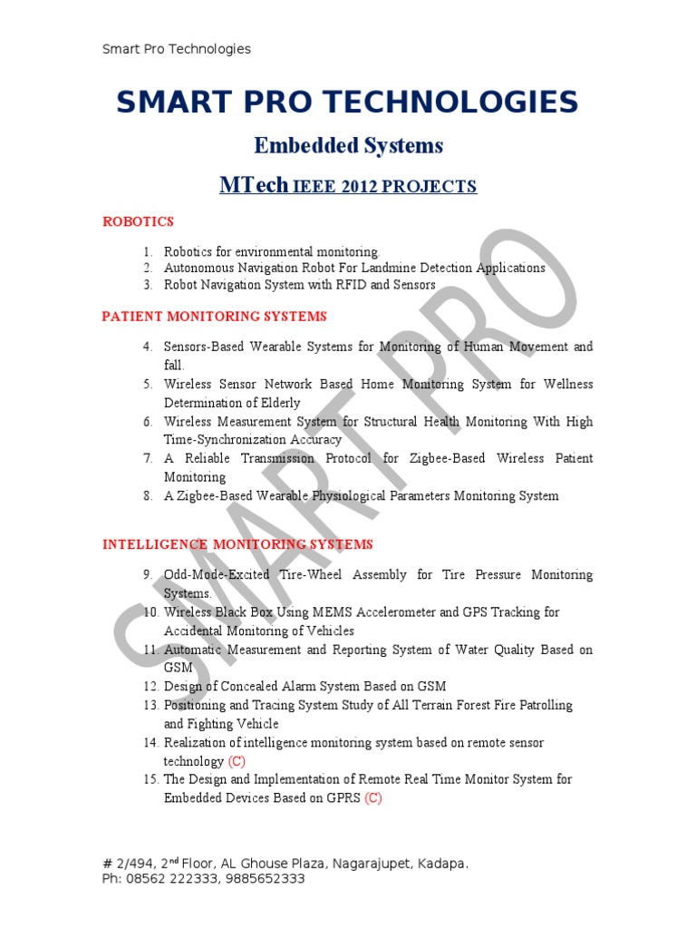 Smart Pro Technologies: Embedded Systems Mtech | PDF | Security Alarm ...