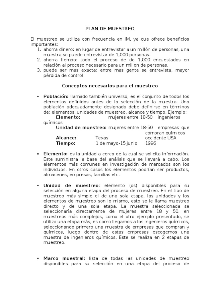 Plan de Muestreo1 | PDF | Muestreo (Estadísticas) | Probabilidad