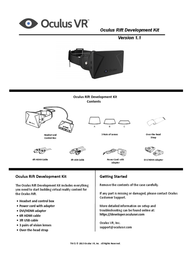 Oculus Rift Development Kit Instruction Manual | PDF | Virtual Reality ...