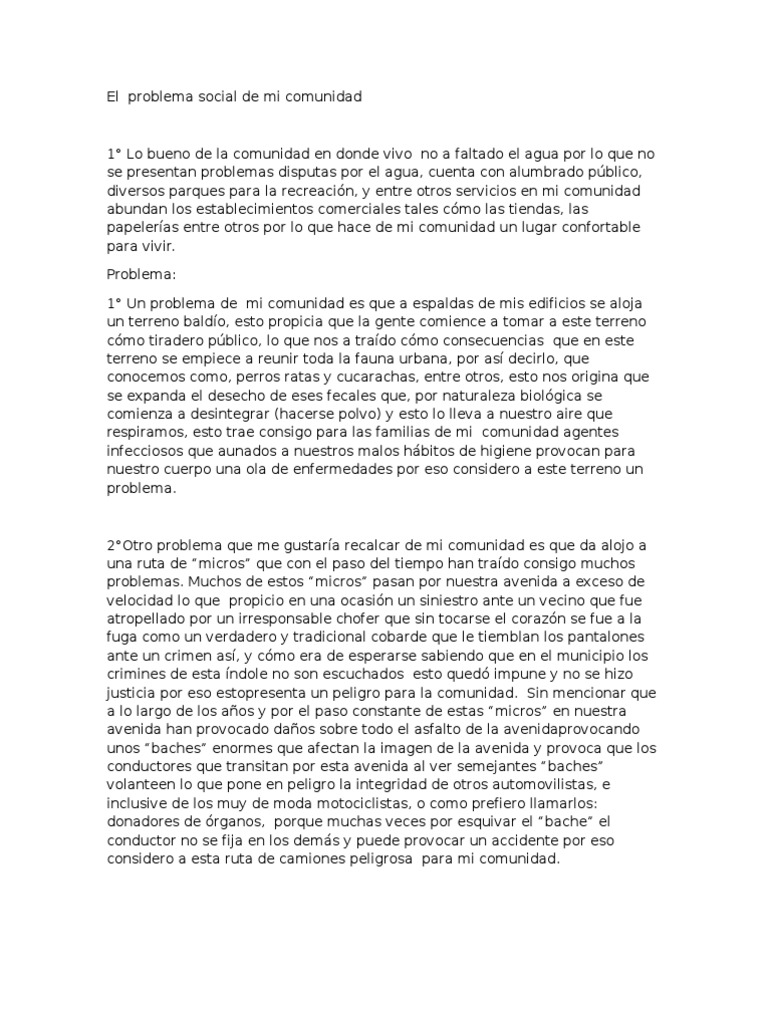 El Problema Social de Mi Comunidad | PDF | Naturaleza