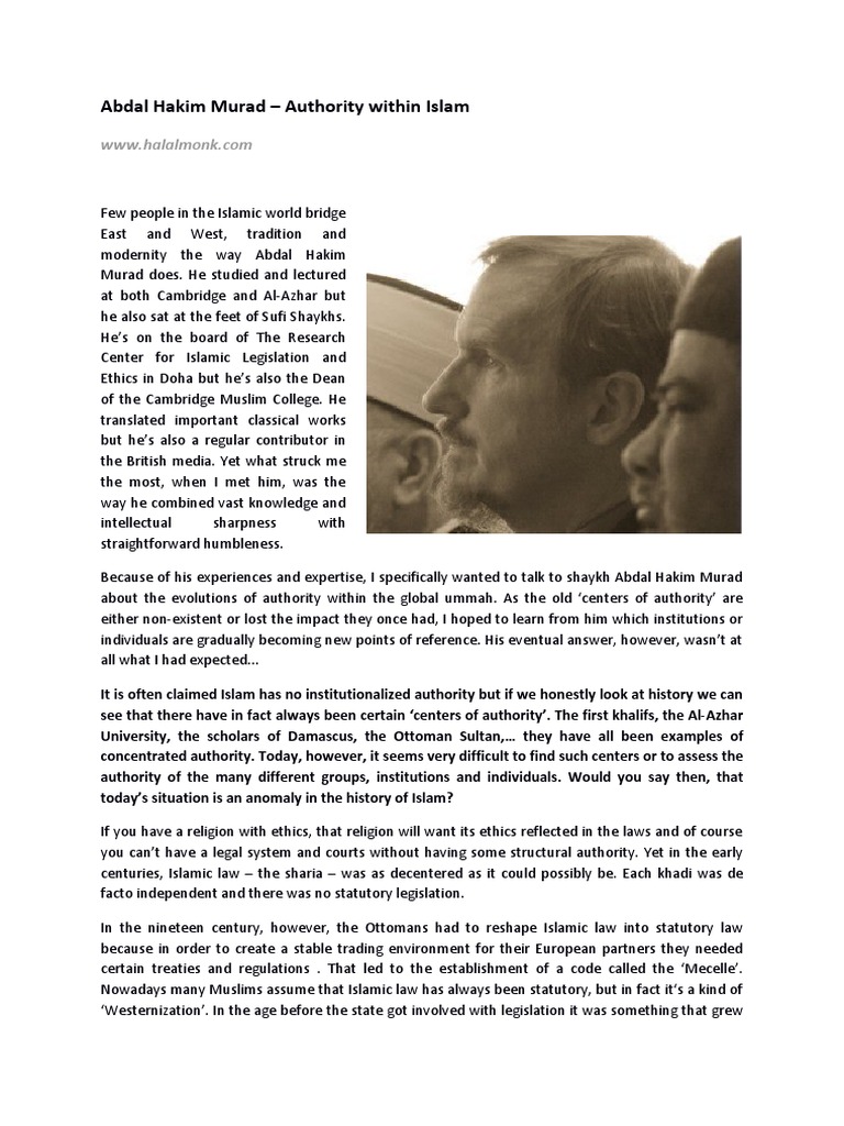 Abdal Hakim Murad - Authority Within Islam - An Interview | PDF | Ulama ...