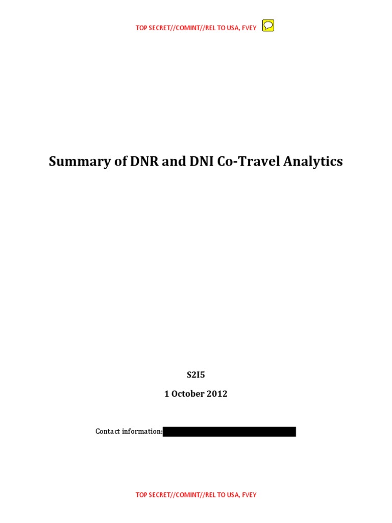 Summary of DNR and DNI Co-Travel Analytics: Top Secret//Comint//Rel To ...