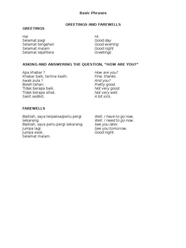 Basic Phrases Malay | PDF