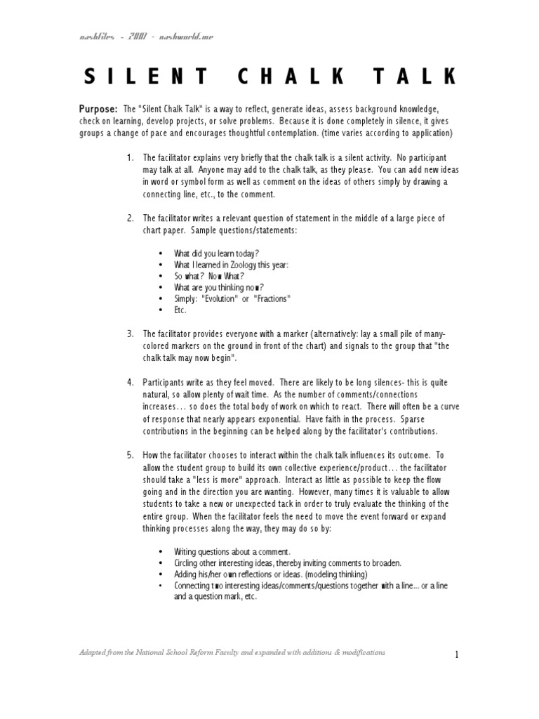 Silent Chalk Talk | PDF | Facilitator | Educational Assessment