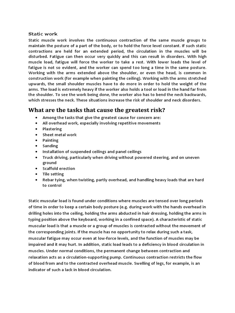 What Are The Tasks That Cause The Greatest Risk?: Static Work ...