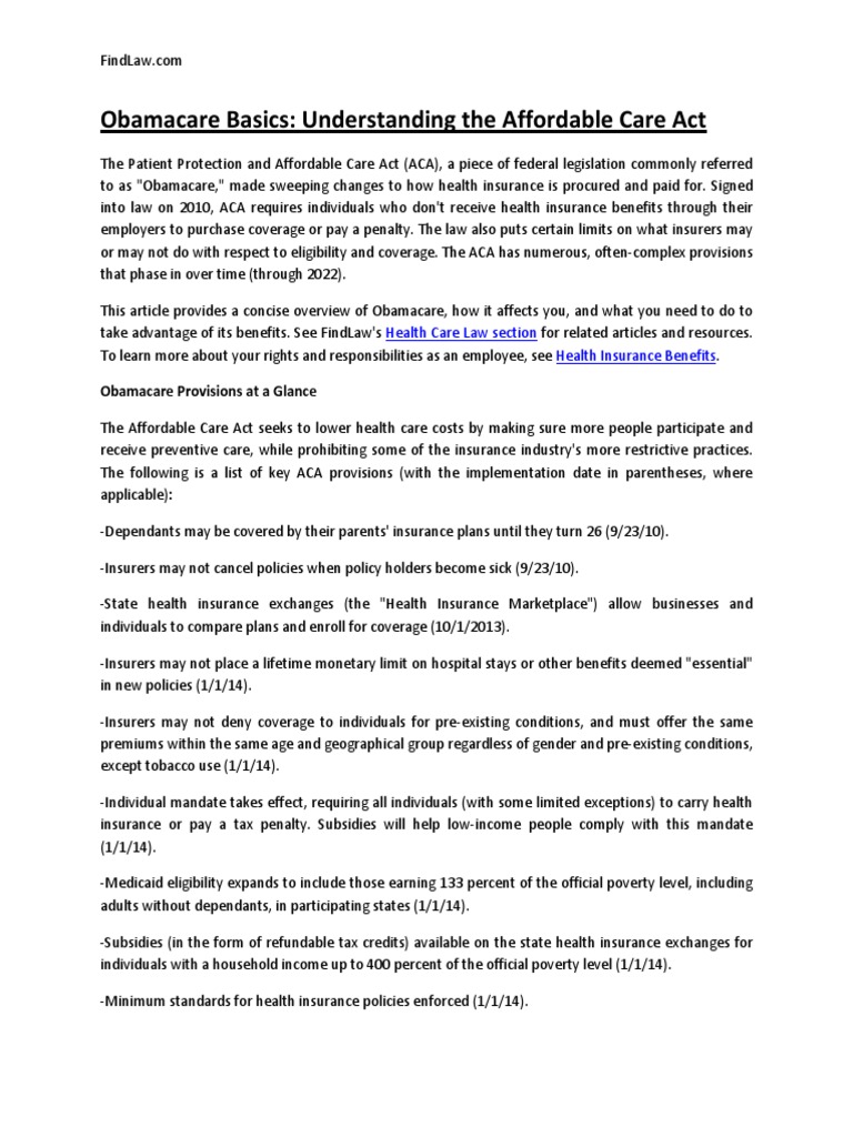 Obamacare Basics: Understanding The Affordable Care Act | PDF | Patient ...