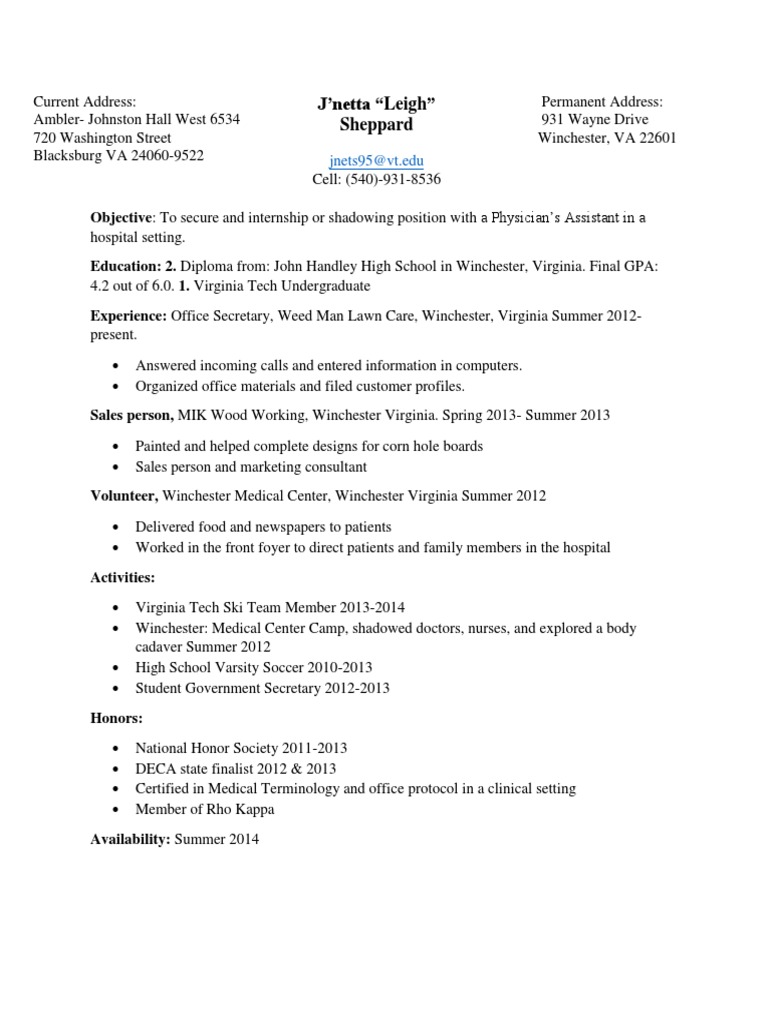 J'netta "Leigh" Sheppard: Jnets95@vt - Edu | PDF | Career & Growth