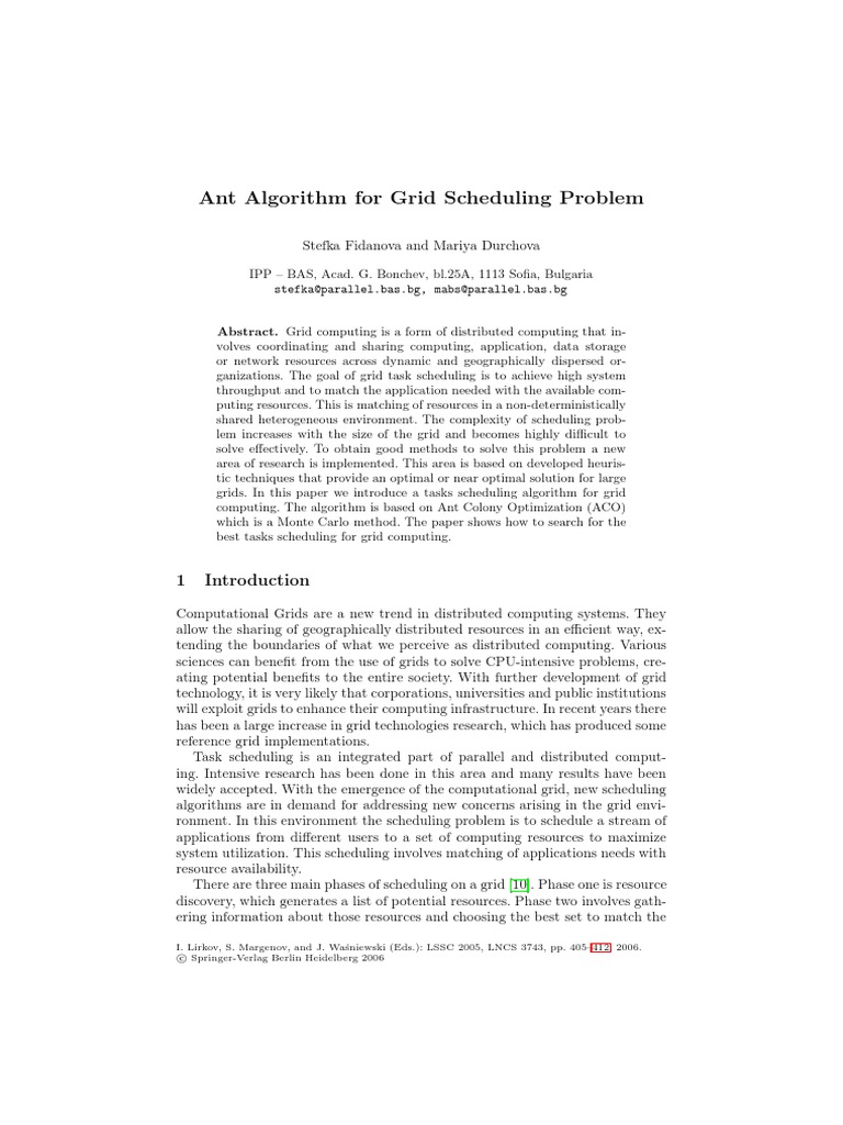 Ant Algorithm For Grid Scheduling Problem Abstract Grid Computing Is