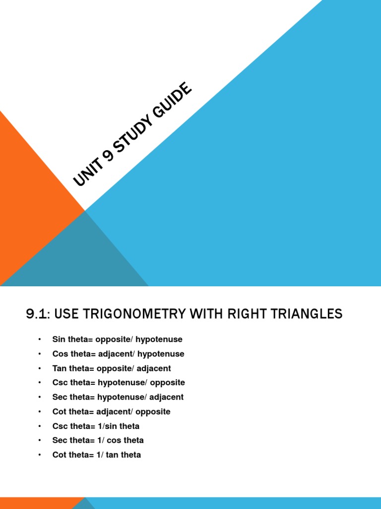 Unit 9 Study Guide | PDF | Trigonometric Functions | Sine